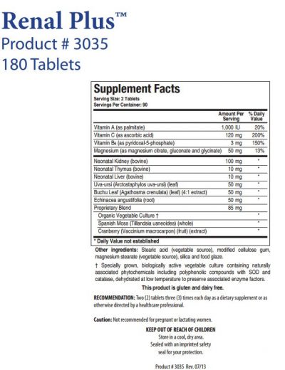 Renal Plus, 180 tablets - Dr. O. Solutions for Natural Health